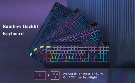 Seenda Jpx006 Wireless Keyboard And Mouse Combo With Rainbow Backlit Rechargeable Keyboard And