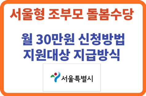 서울형 조부모 돌봄수당 월 30만원 신청방법 지원대상 지급방식 정부지원금 다모아