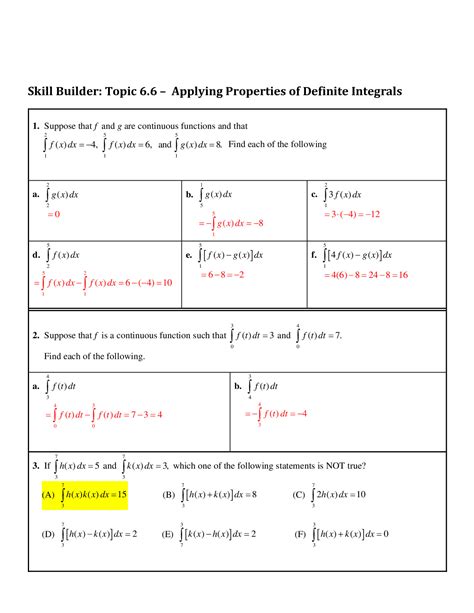 Copy Of 66 Ws Sol Applying Properties Of Definite Integrals