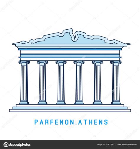 Line Art Parthenon Athens Greece European Famous Sight Old Temple