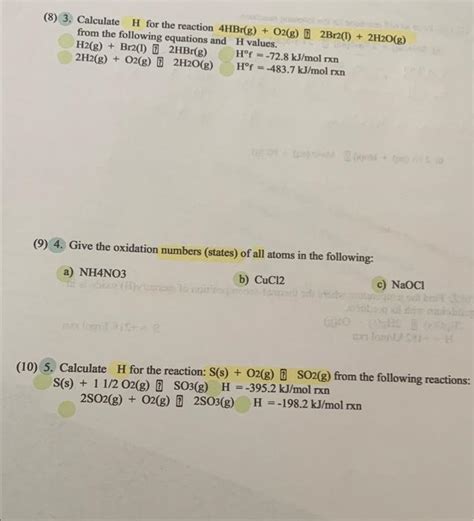 Solved Calculate H for the reaction HBr g O g 田 Chegg com