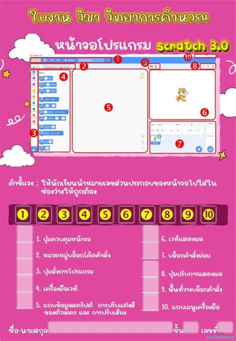 ใบงาน เรื่อง องค์ประกอบของโปรแกรม Scratch ป 4 2 ใบงานเชิงโต้ตอบ Topworksheets