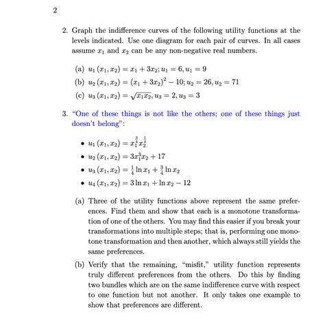 Solved 2 Graph The Indifference Curves Of The Following