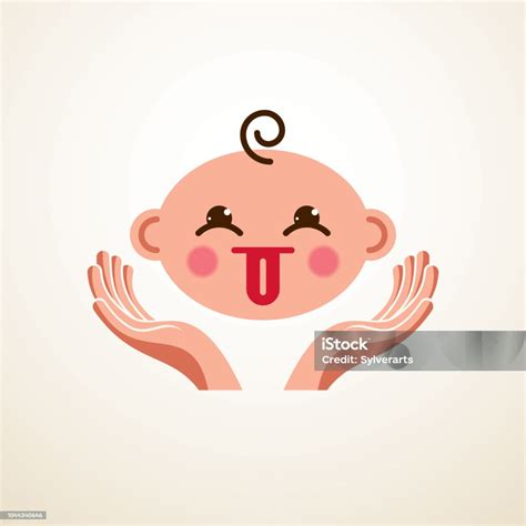 귀여운 아기 만화 벡터 평면 아이콘 귀여운 자식 표시 혀 아이 이모티콘 어머니 나 할머니 들의 부드러운 손으로 사람 얼굴에 대한 스톡 벡터 아트 및 기타 이미지 Istock
