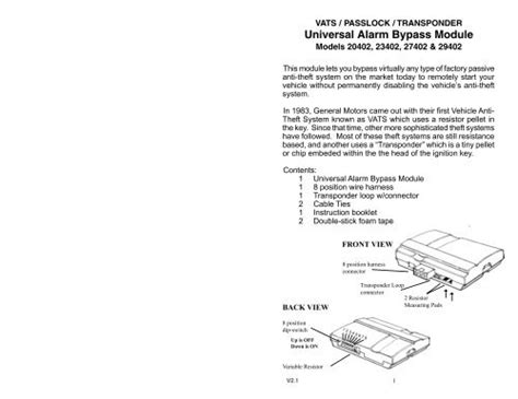 Universal Alarm Bypass Module Ready Remote