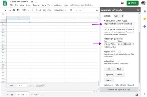Connect CoinAPI To Google Sheets Integration Apipheny