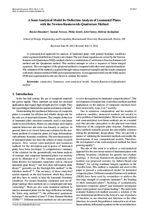 Pdf A Semi Analytical Model For Deflection Analysis Of Laminated Plates With The Newton