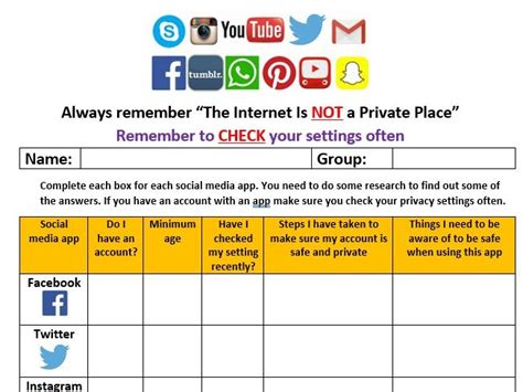 My Safety And Privacy Settings For Social Media Apps Teaching Resources