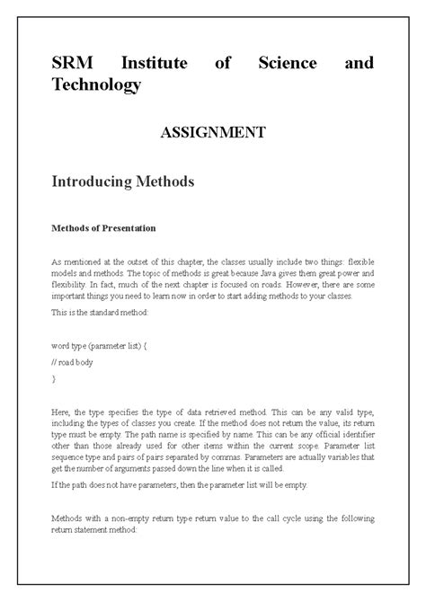 Introducing Methods Ass Srm Institute Of Science And Technology Assignment Introducing Methods