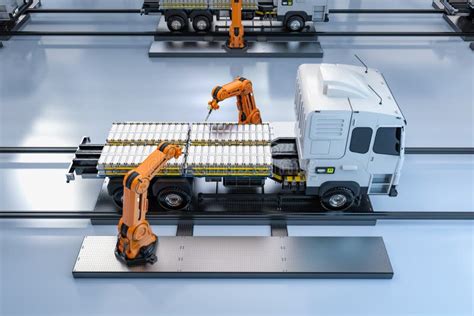 Automation Automobile Factory With Robot Assembly Line Produce Electric Truck Stock Illustration