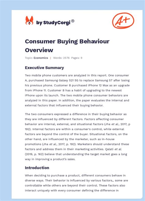 Consumer Buying Behaviour Overview Free Essay Example