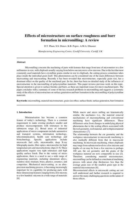 Pdf Effects Of Microstructure On Surface Roughness And Burr Formation In Micromilling A Review
