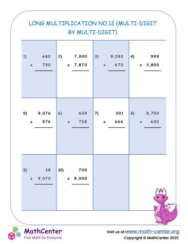 Long Multiplication No12 Multi Digit By Multi Digit Worksheets