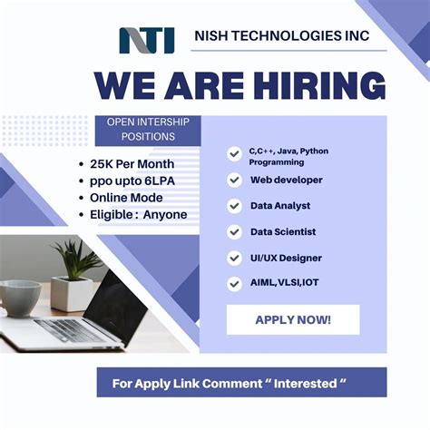 Internshipopportunity Techinternship Careergrowth Nishtechnologies Hiring Techcareers