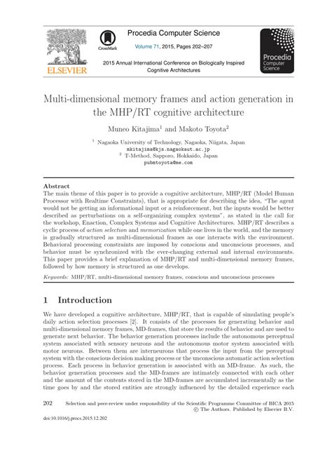 Pdf Multi Dimensional Memory Frames And Action Generation In The Mhprt Cognitive Architecture