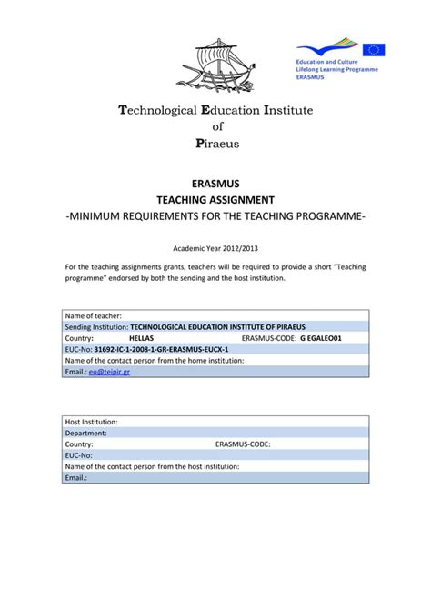 Erasmus Teaching Assignment Pdf