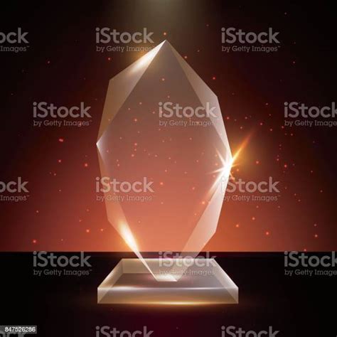 빛나는 배경에서 빈 투명 한 벡터 아크릴 유리 트로피 수상 서식 파일 3차원 형태에 대한 스톡 벡터 아트 및 기타 이미지 3