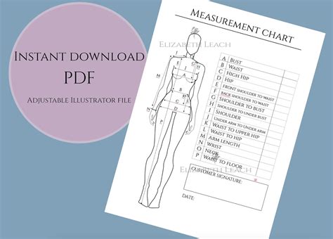 Body Measurement Chart For Dressmakers Female Body Fillable Women Measurement Template PDF