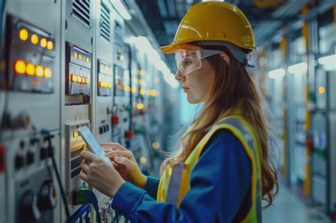 Premium Photo Side View Of Female Engineer Programming Fuse Box Through Smart Phone At Power