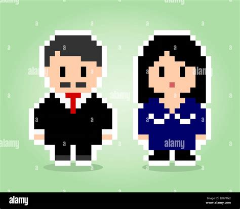Male And Female 8 Bit Pixels People In Pairs For Game Assets In Vector