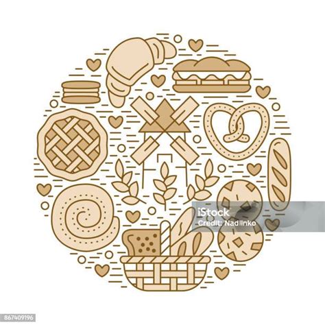 빵집 제과 포스터 템플릿 벡터 식품 라인 아이콘 과자 꽈 배기 크로 머핀 과자 컵 케 익 파이 밀의 원 그림 빵 집 제품 배너