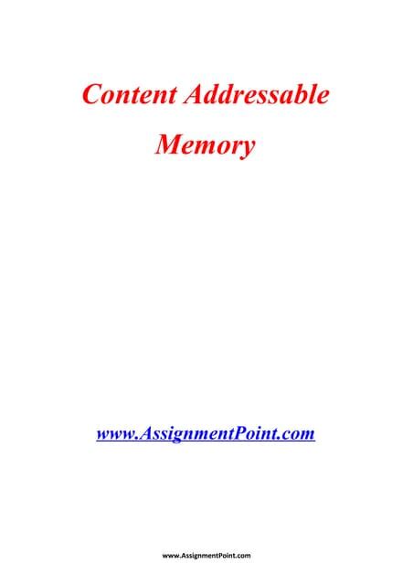 Content Addressable Memory Doc Computer Networking Computing