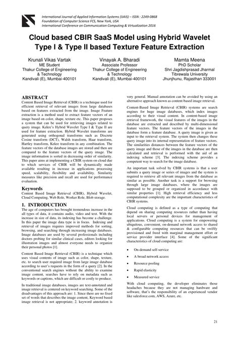 pdf cloud based cbir saas model using hybrid wavelet type i and type ii