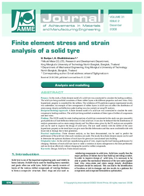 Pdf Finite Element Stress And Strain Analysis Of A Solid Tyre