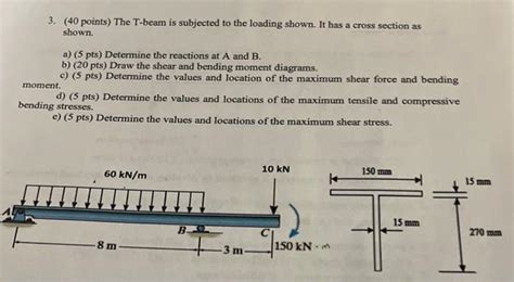 Solved 3 40 Points The T Beam Is Subjected To The Loading Chegg