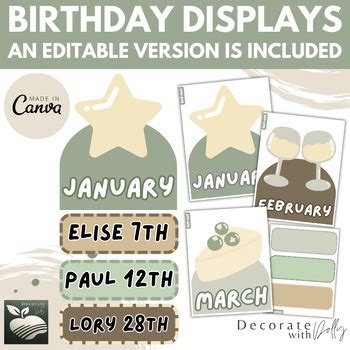 EDITABLE Earthy Neutral Birthday Display For Classroom Decor TPT