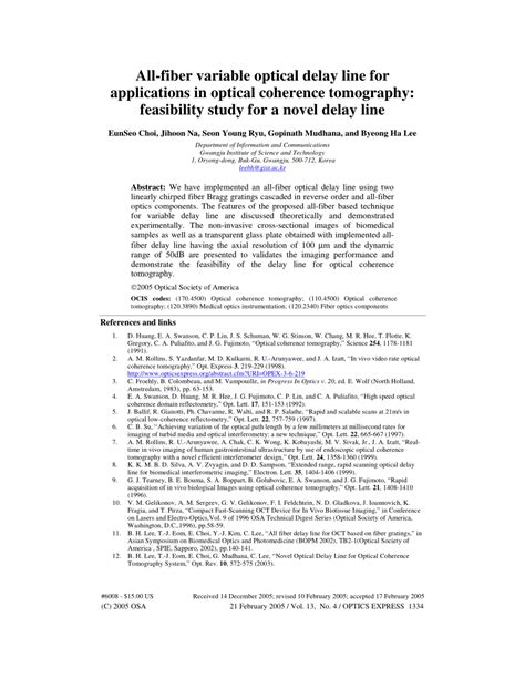 Pdf All Fiber Variable Optical Delay Line For Applications In Optical Coherence Tomography