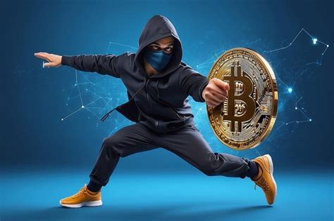 premium photo cyber thief stealing bitcoin on blue background