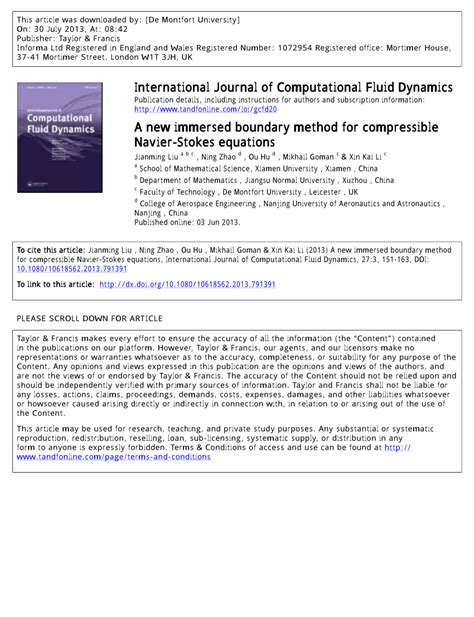 Pdf A New Immersed Boundary Method For Compressible Navier Stokes Equations