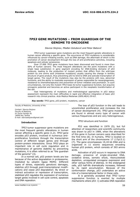 Pdf Tp53 Gene Mutations From Guardian Of The Genome To Oncogene