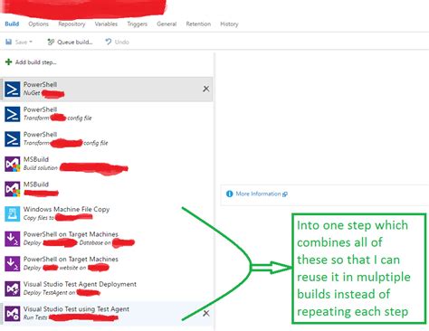 Powershell Team Foundation Server Combine Multiple Build Steps Into