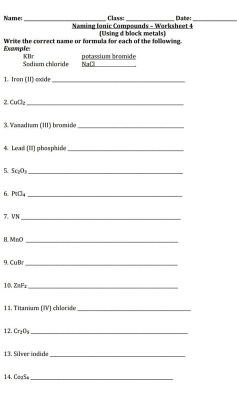 Naming Ionic Compounds Practice Worksheet Lecture Notes