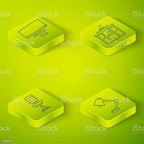 設置等軸測洗臉盆櫃與水龍頭 辦公椅 檯燈和智能電視圖示向量向量圖形及更多一個物體圖片 一個物體 交通工具內部 傢俱 Istock