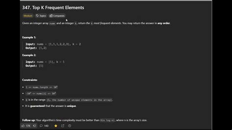 Leetcode 347 Top K Frequent Elements Youtube