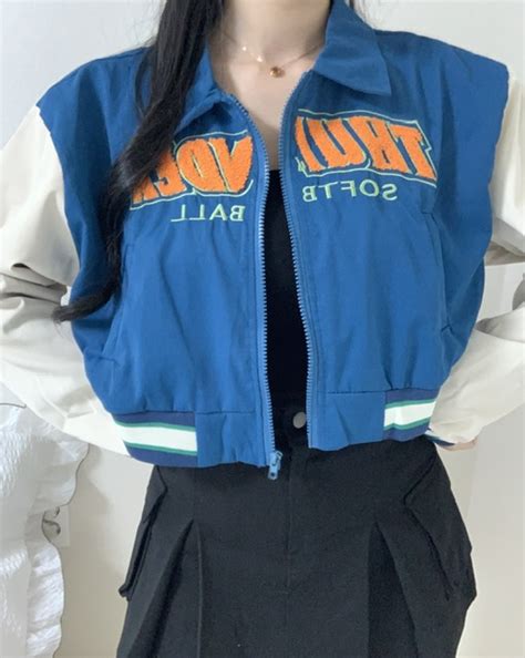 Sale 재고정리 배색 레터링 야구 점퍼 바시티 크롭점퍼 2color 에이블리