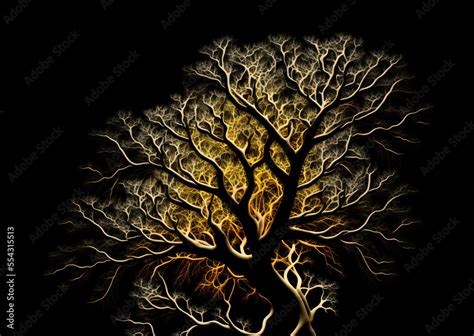 Fractal Of Tree Branches On An Isolated Black Background Generative Ai Stock Illustration