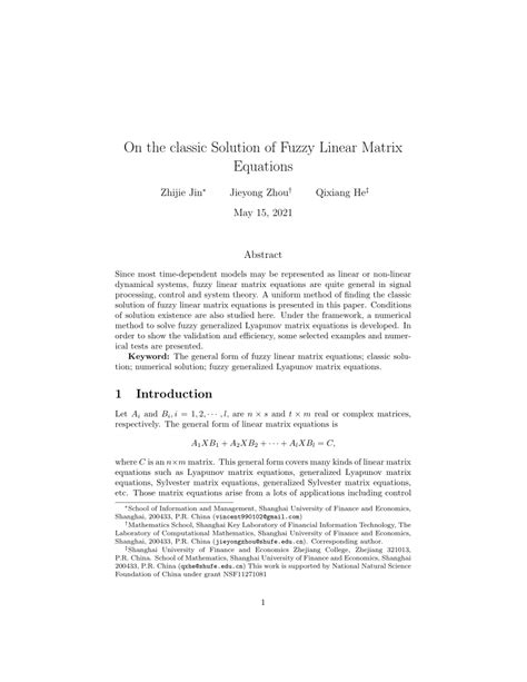 Pdf On The Classic Solution Of Fuzzy Linear Matrix Equations