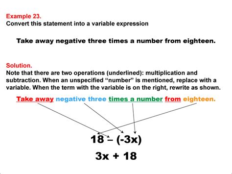 math example language of math variable expressions multiplication and subtraction example 23