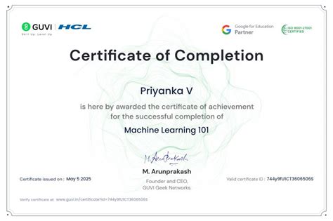 Happy🎉 To Share That I Have Successfully Completed The Machine Learning