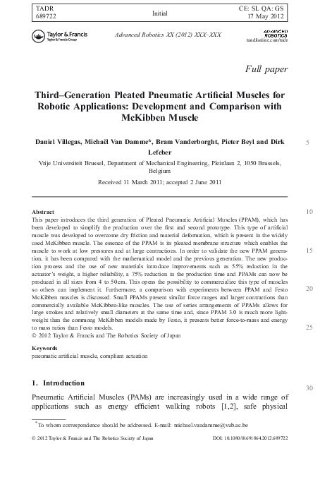 Pdf Third Generation Pleated Pneumatic Artificial Muscles For Robotic Applications