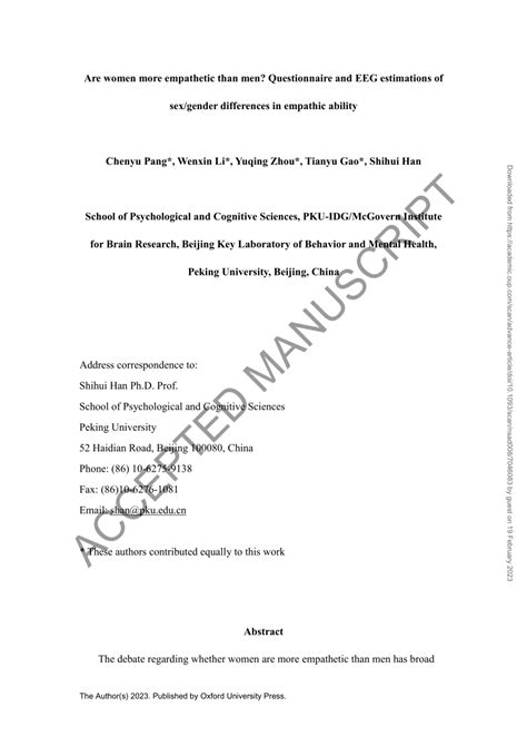 Pdf Are Women More Empathetic Than Men Questionnaire And Eeg