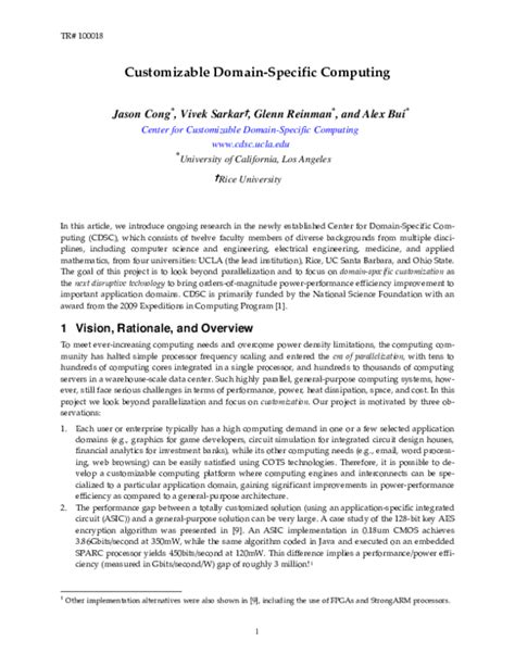 Pdf Customizable Domain Specific Computing