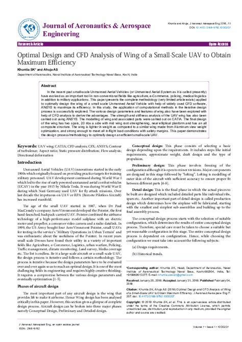 Pdf Optimal Design And Cfd Analysis Of Wing Of A Smallscale Uav To