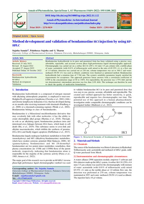 Pdf Method Development And Validation Of Bendamustine Hcl Injection By Using Rphplc