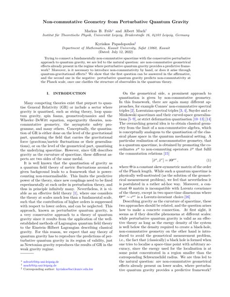 Pdf Non Commutative Geometry From Perturbative Quantum Gravity