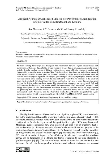Pdf Artificial Neural Network Based Modeling Of Performance Spark Ignition Engine Fuelled With